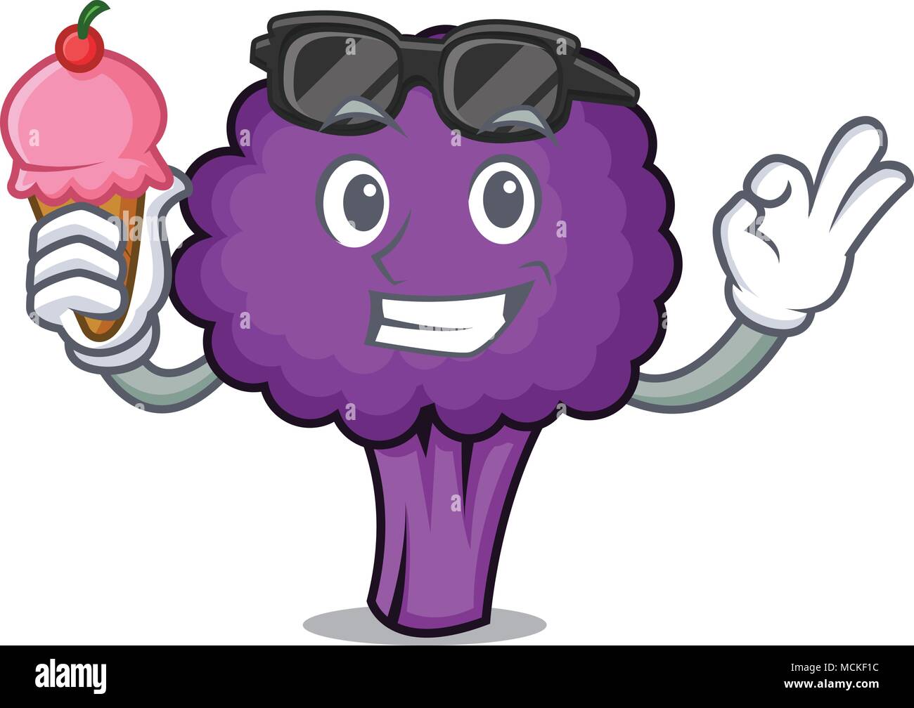 With ice cream cool purple broccoli character cartoon vector ...