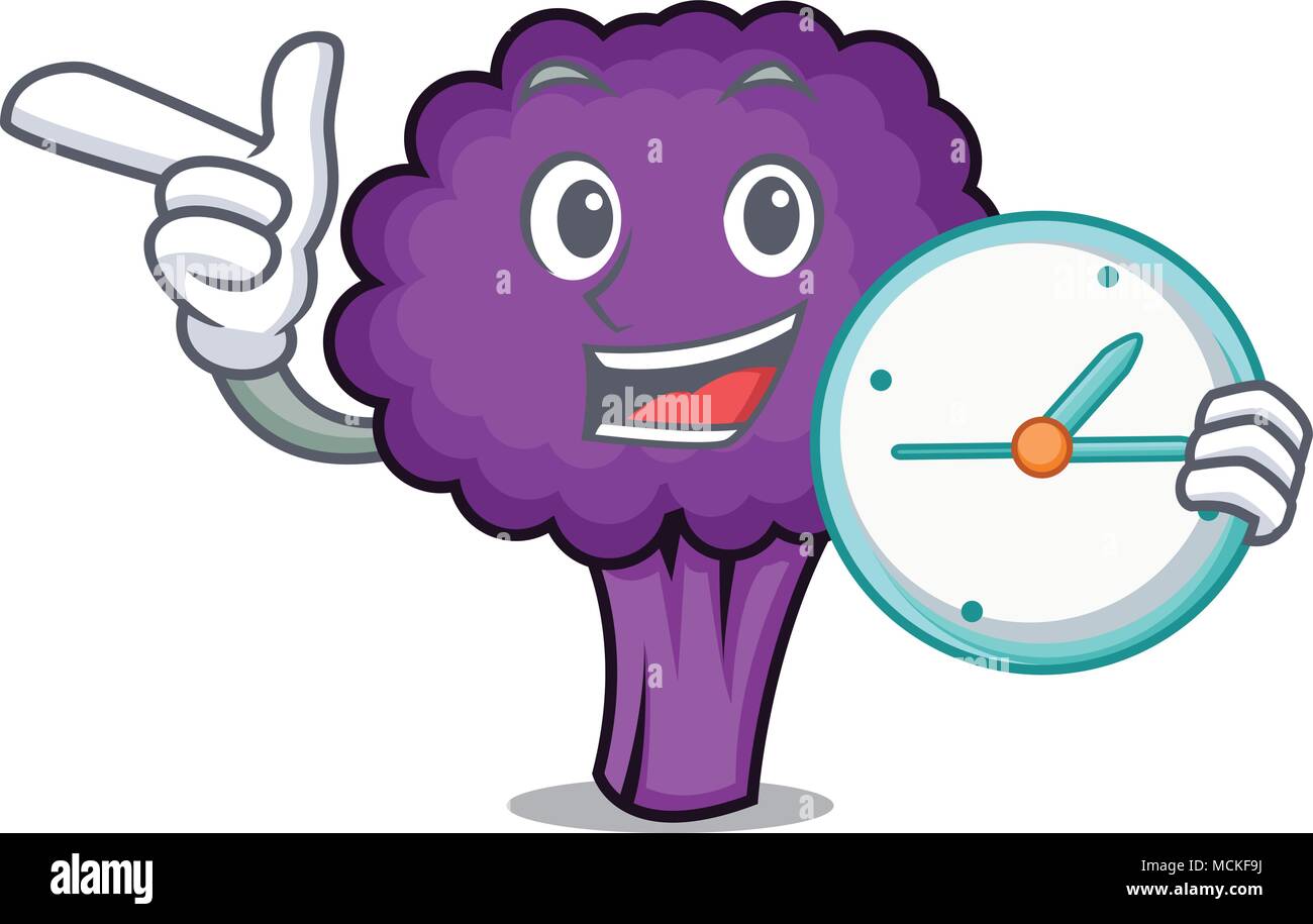 With clock purple broccoli character cartoon vector illustration Stock ...