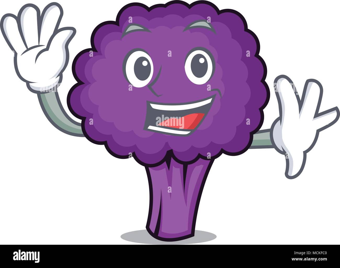 Waving purple broccoli character cartoon vector illustration Stock ...