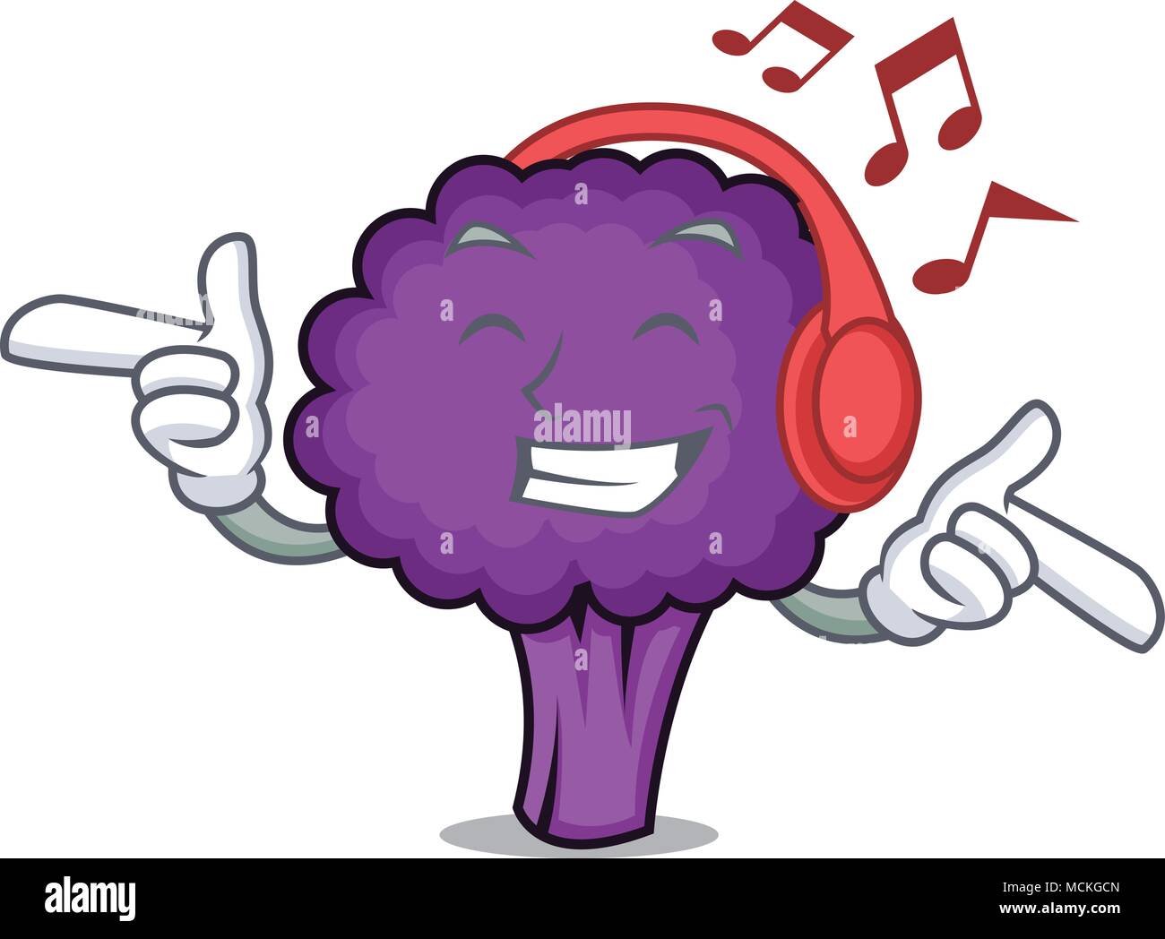 Listening music purple broccoli mascot cartoon vector illustration ...
