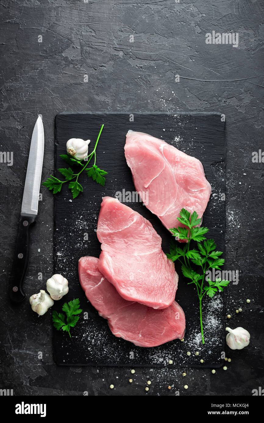Raw turkey meat. Fresh turkey meat steakes sliced Stock Photo - Alamy