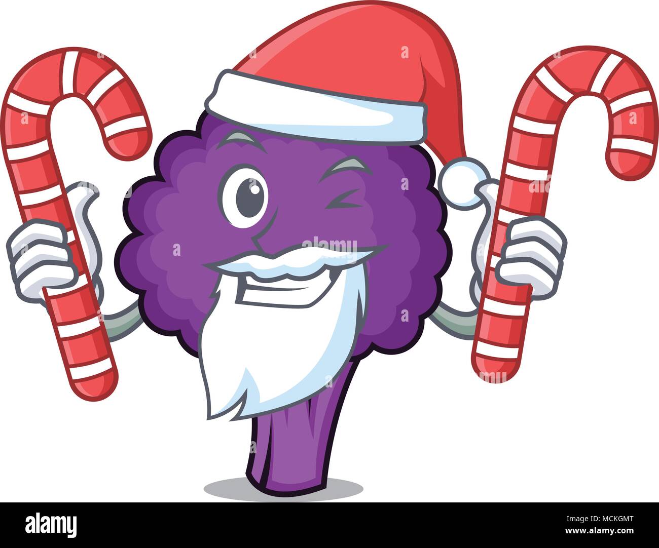 Santa with candy purple broccoli mascot cartoon vector illustration ...