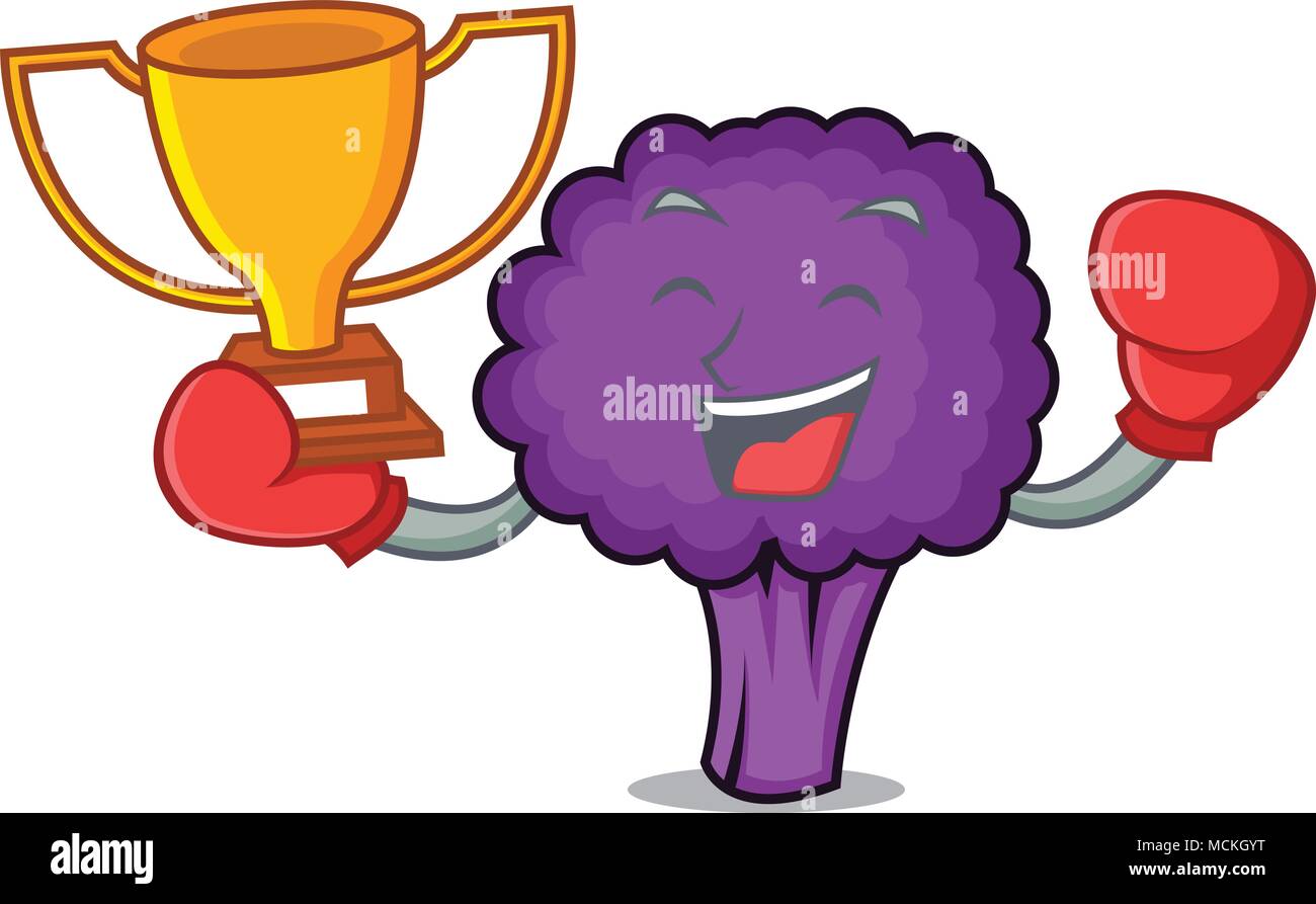 Boxing winner purple broccoli mascot cartoon vector illustration Stock ...