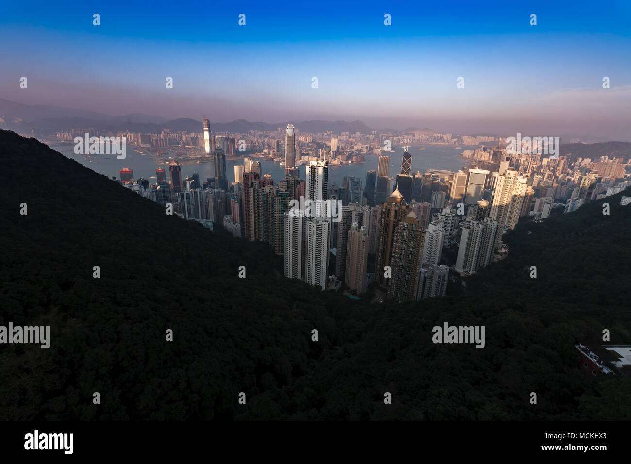 An aerial view of Hong Kong's skyline, showcasing its dense urban ...