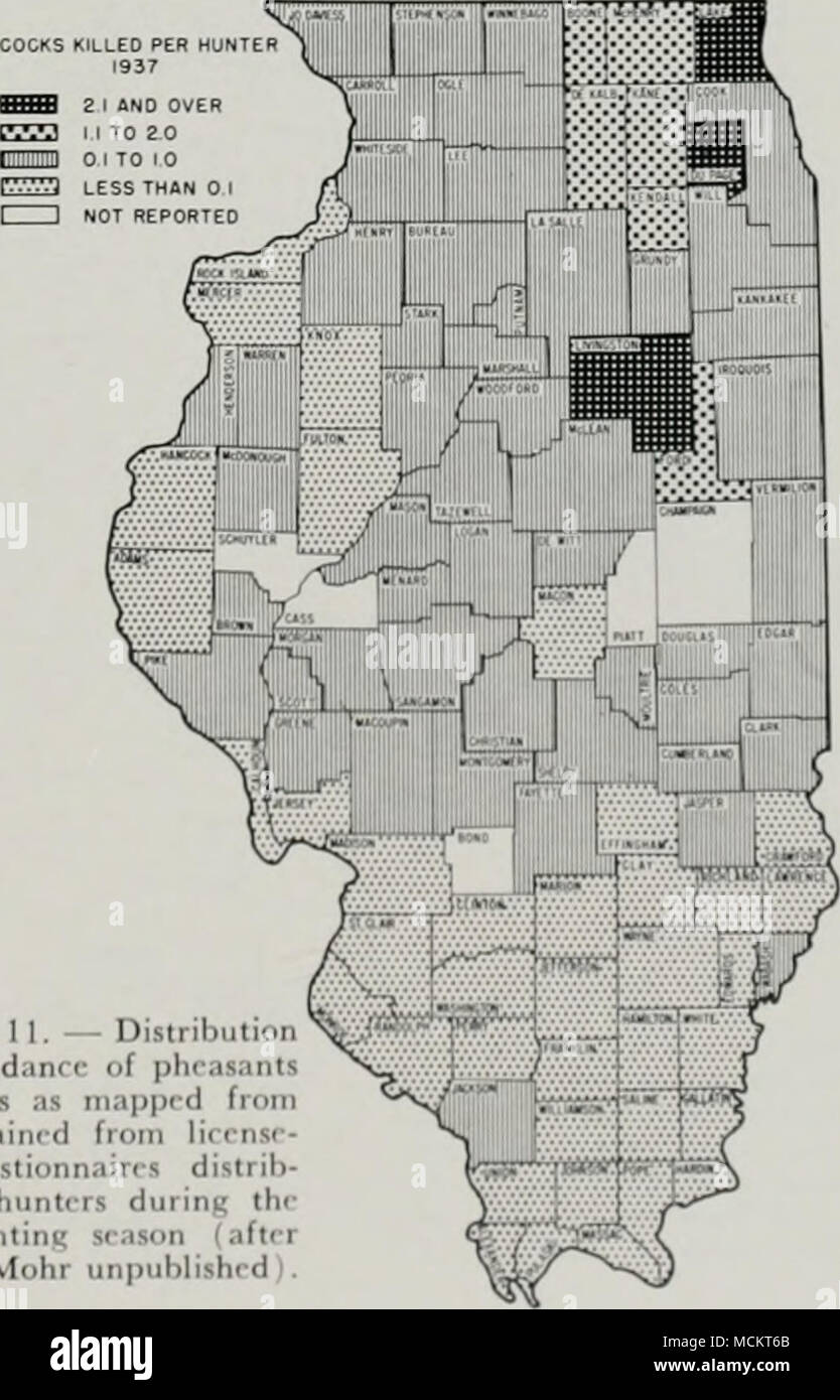 . Fig. 11. ââ Distribution and abundance of pheasants in Illinois as ...