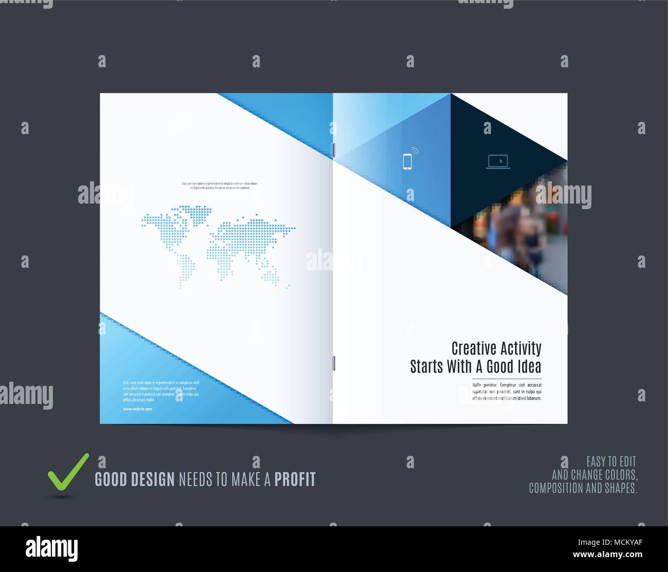 Abstract colourful blue brochure in material design paper cut style ...