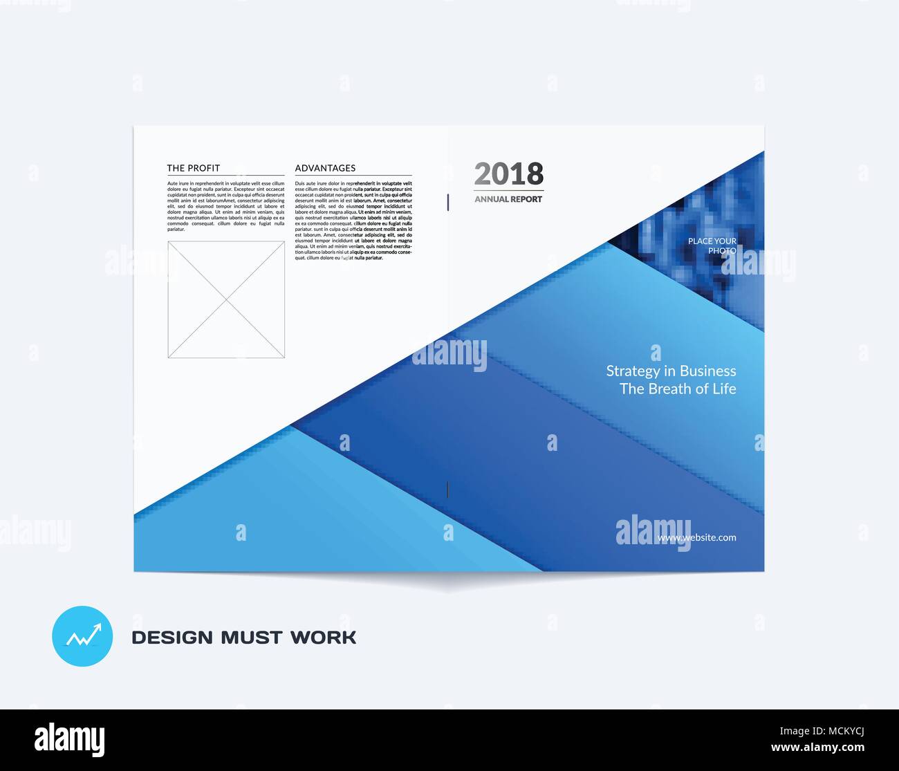 Abstract colourful blue brochure in material design paper cut style ...