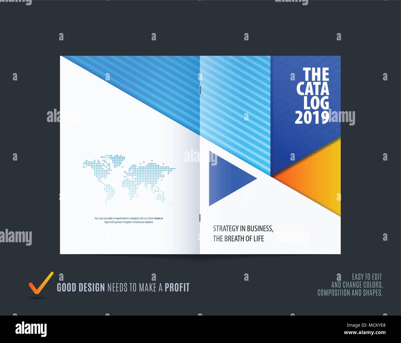 Abstract colourful blue brochure in material design paper cut style ...