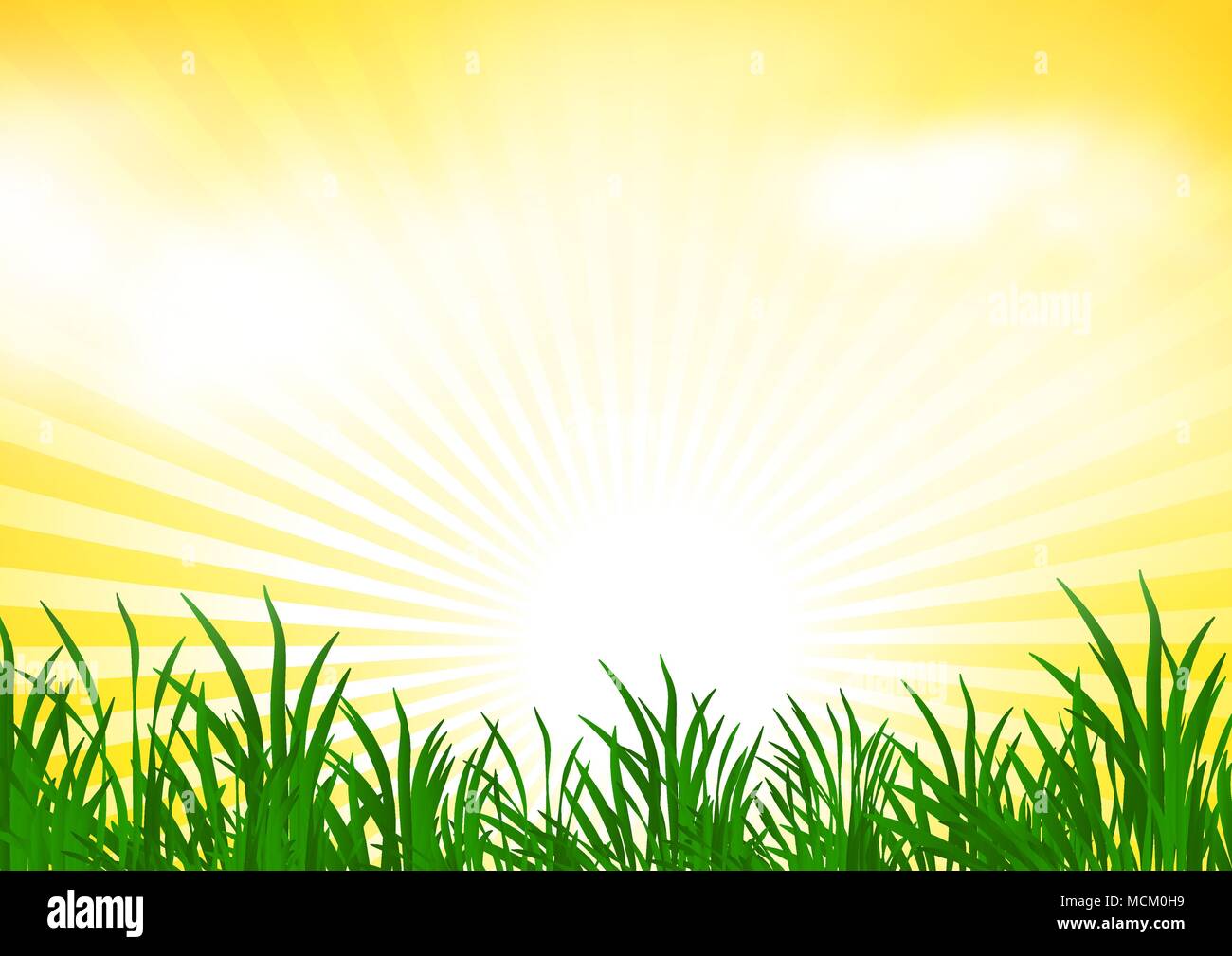 abstract spring background with sun rays, meadow and mist, clouds Stock ...