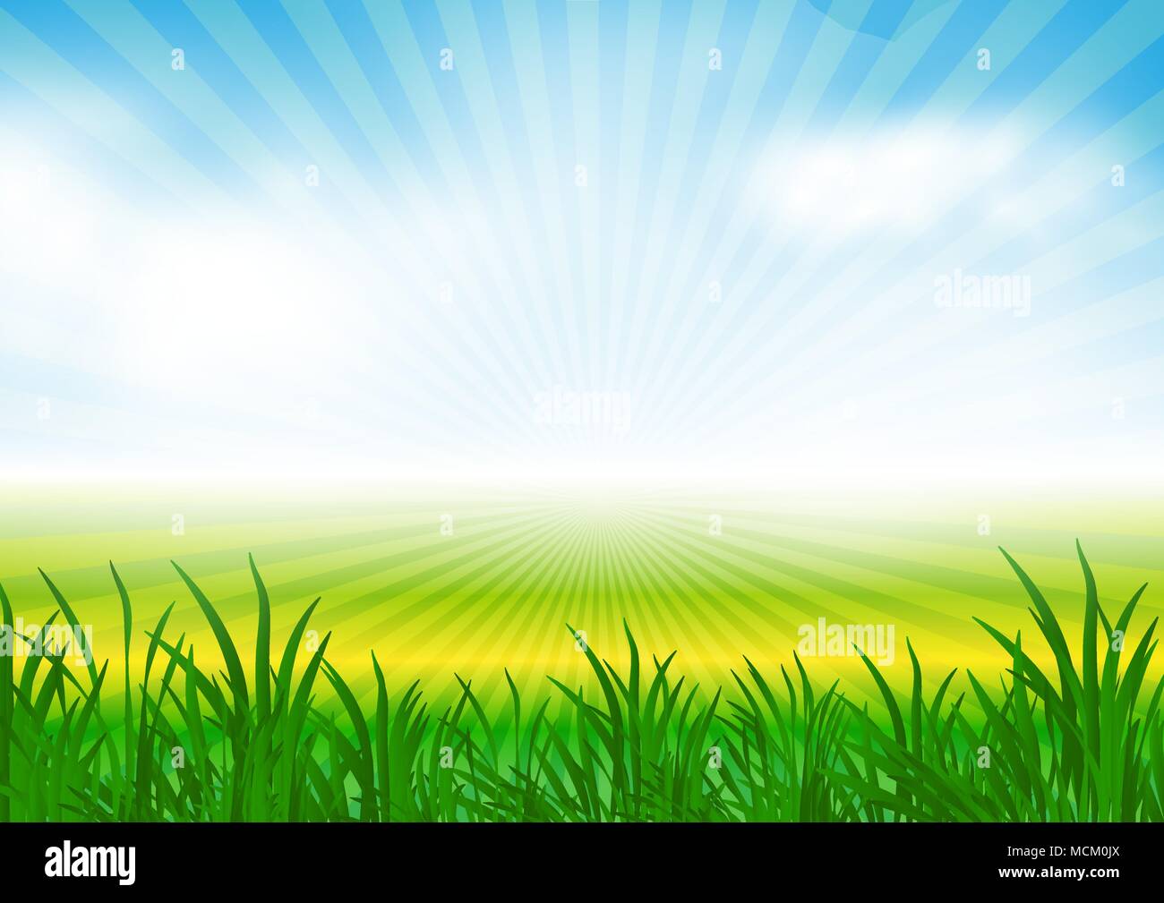 abstract spring background with sun rays, meadow and mist, clouds Stock ...