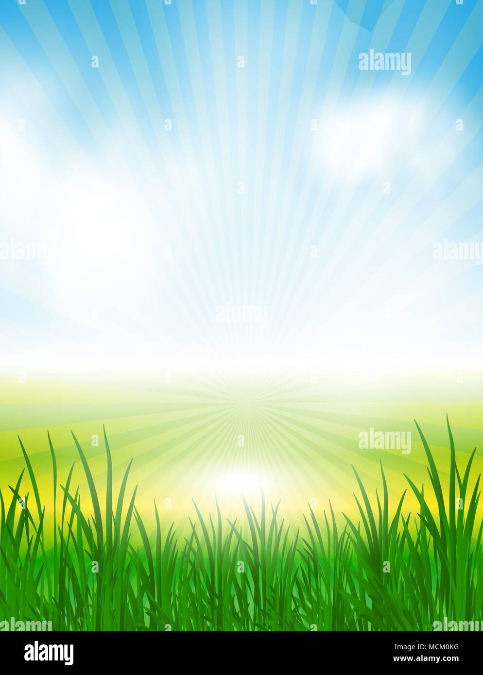 abstract spring background with sun rays, meadow and mist, clouds Stock ...