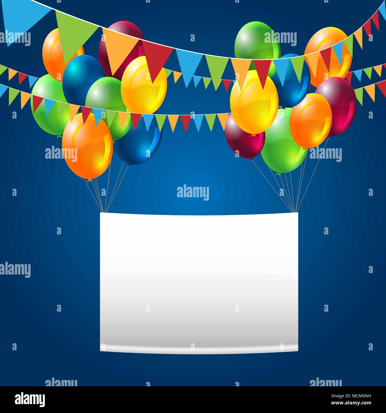 abstract celebration background with colorful balloons and blank board ...