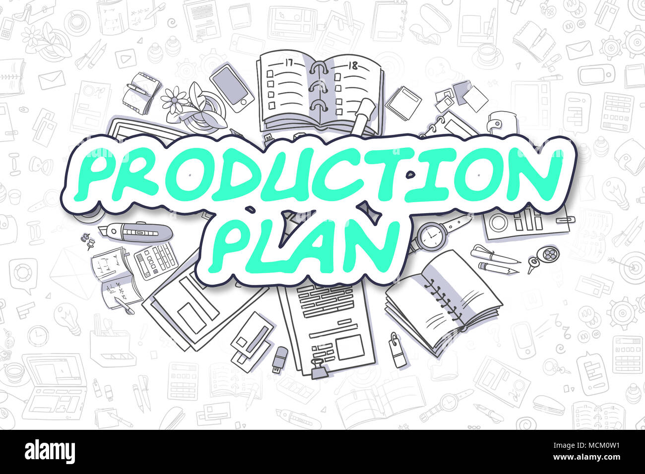 Production Plan - Doodle Green Word. Business Concept Stock Photo - Alamy