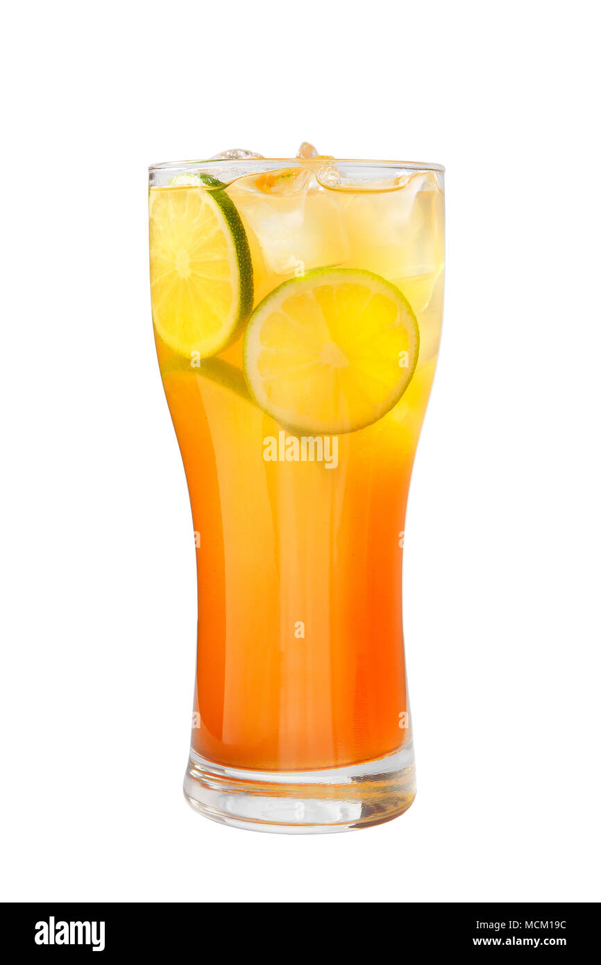 Multicolored, gradient opaque cocktail, refreshing in a tall glass with ...
