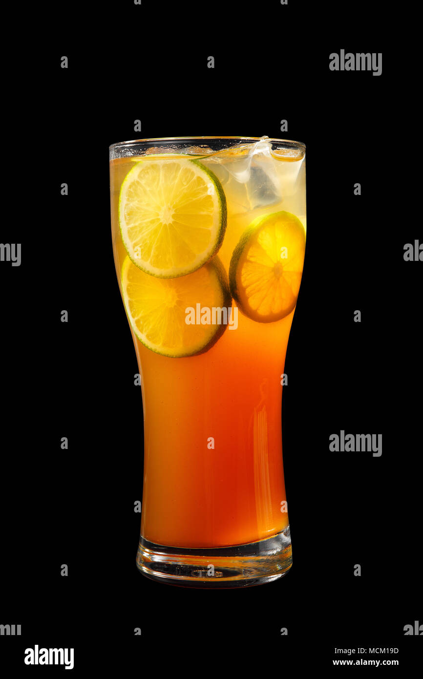 Multicolored, gradient opaque cocktail, refreshing in a tall glass with ...