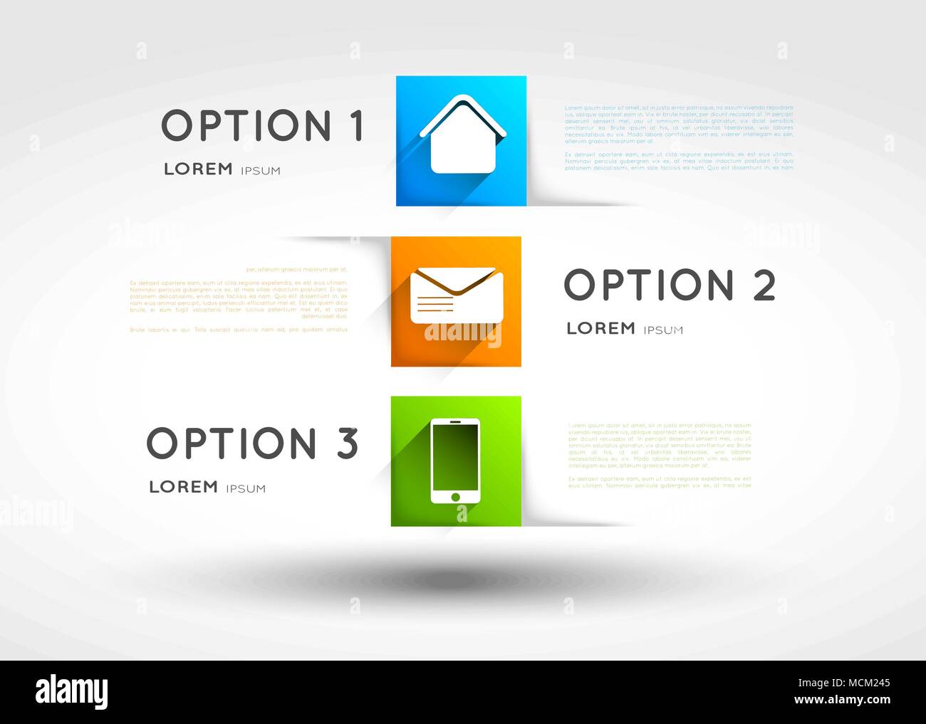 infographic template, option squares banners with icons, long shadow ...