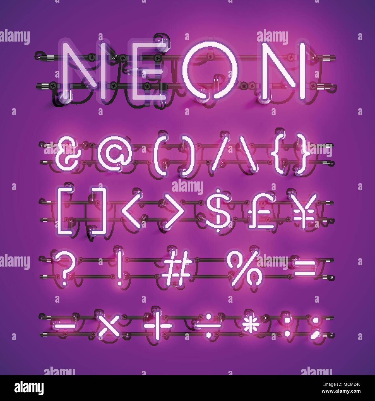 Realistic neon font with wires and console, vector illustration Stock ...