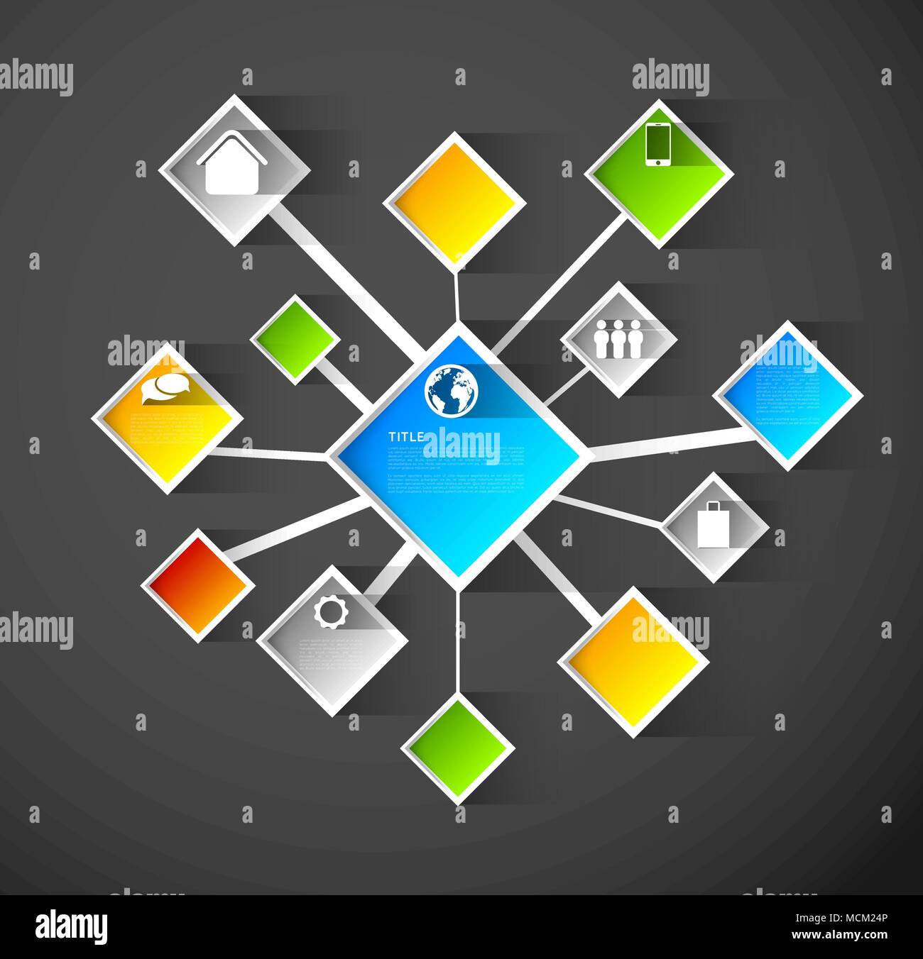 web design template with connected squares and icons, design element ...
