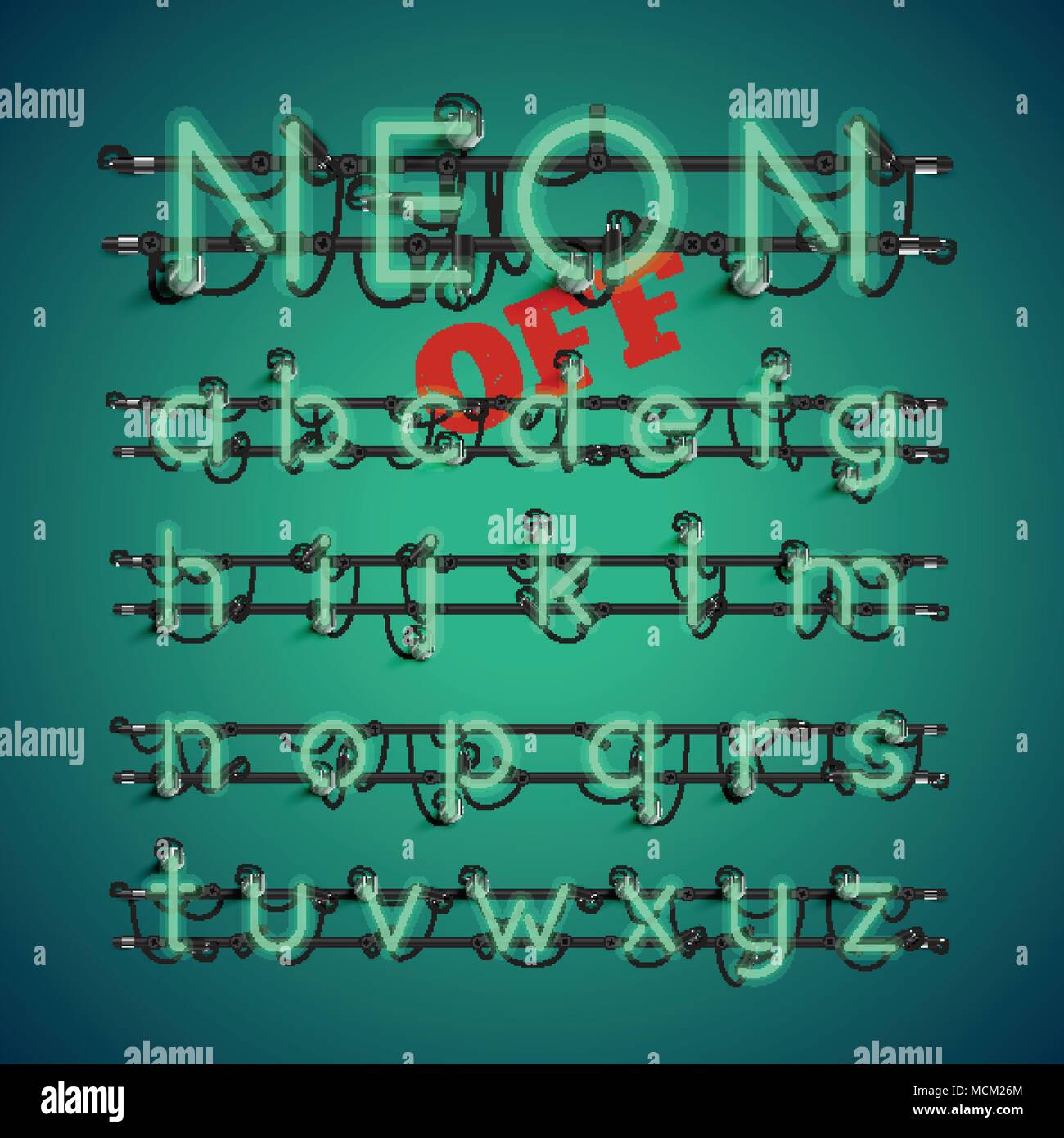 Realistic neon font with wires and console, vector illustration Stock ...