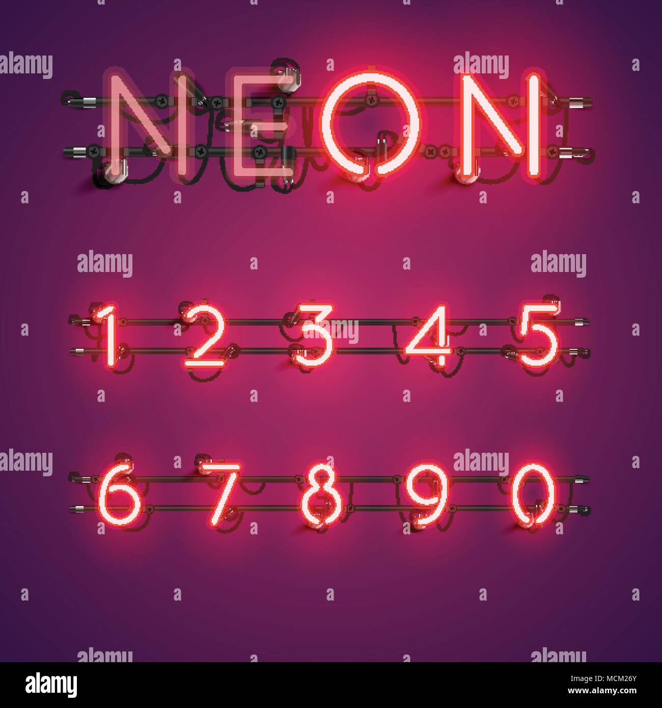 Realistic neon font with wires and console, vector illustration Stock ...