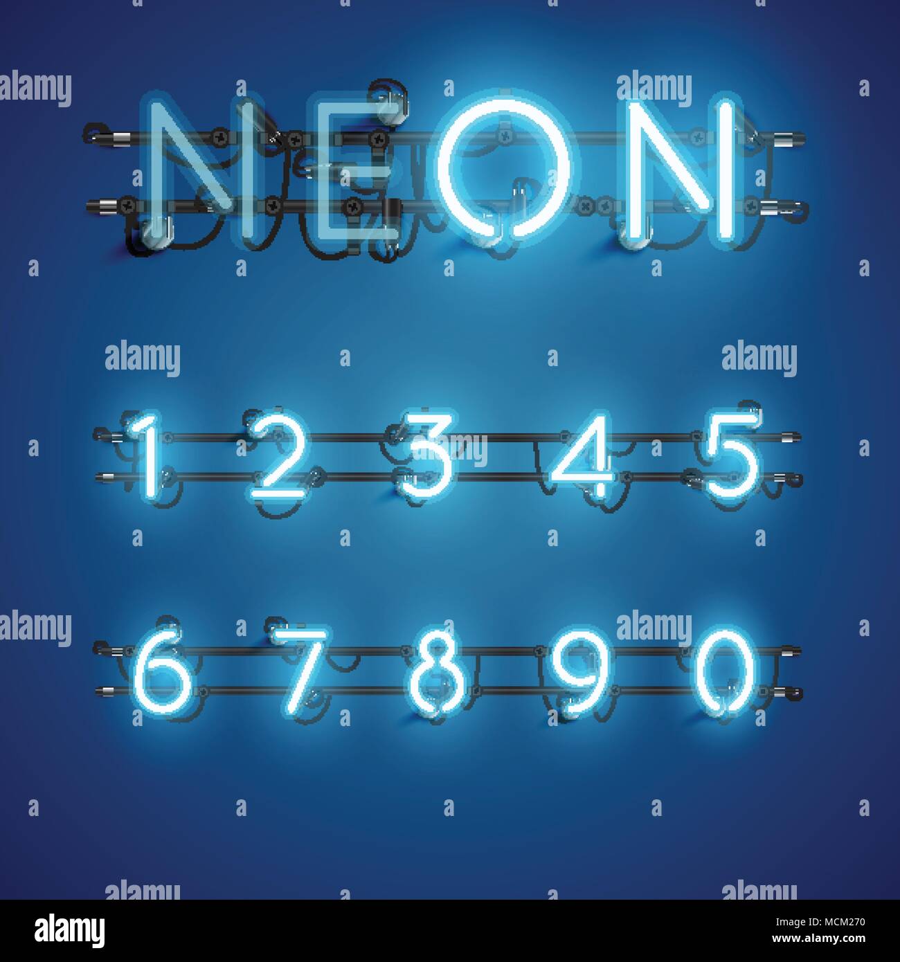 Realistic neon font with wires and console, vector illustration Stock ...