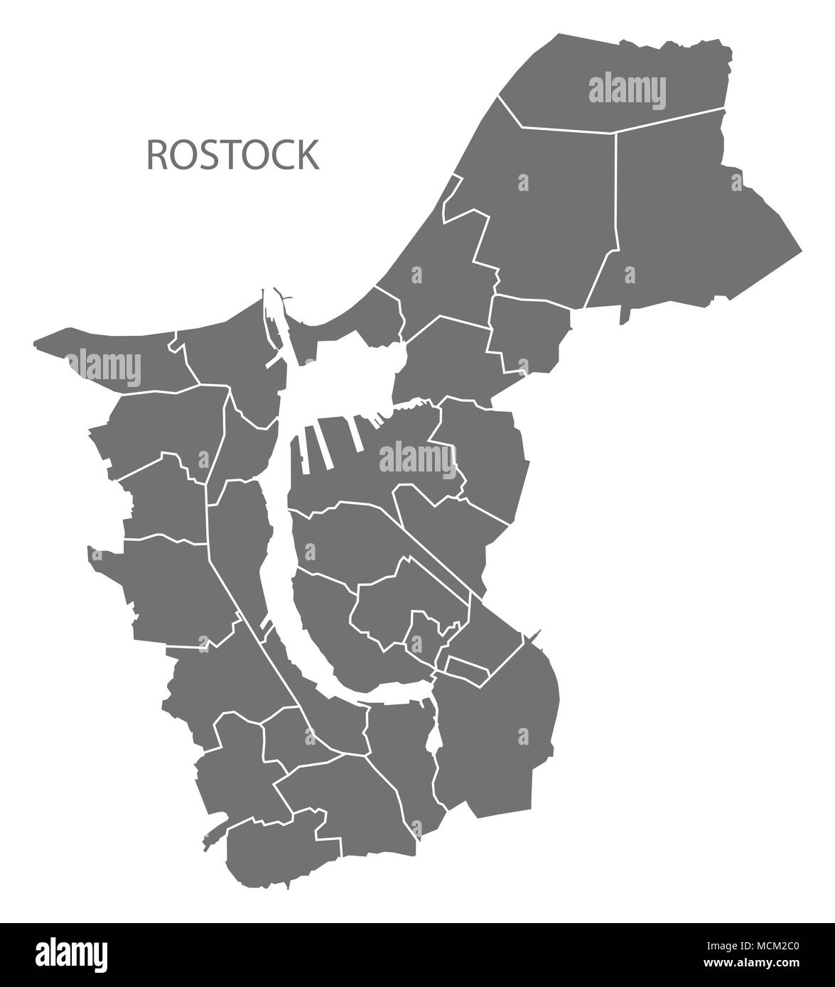 Rostock city map with boroughs grey illustration silhouette shape Stock ...