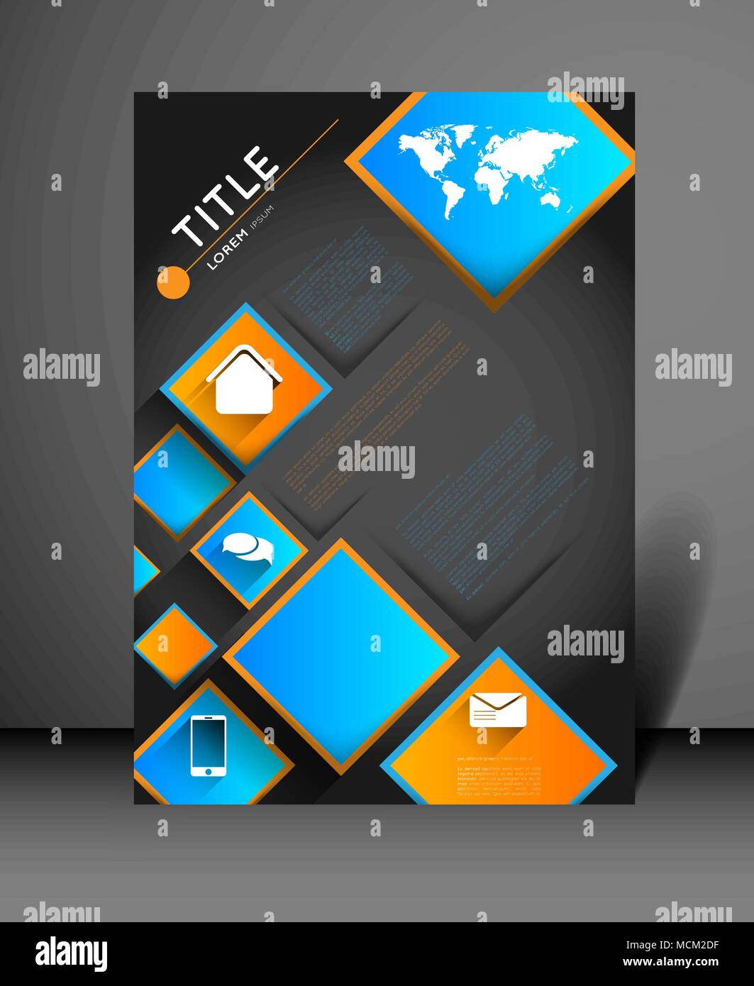 modern flyer design template with icons and squares, long shadow effect ...