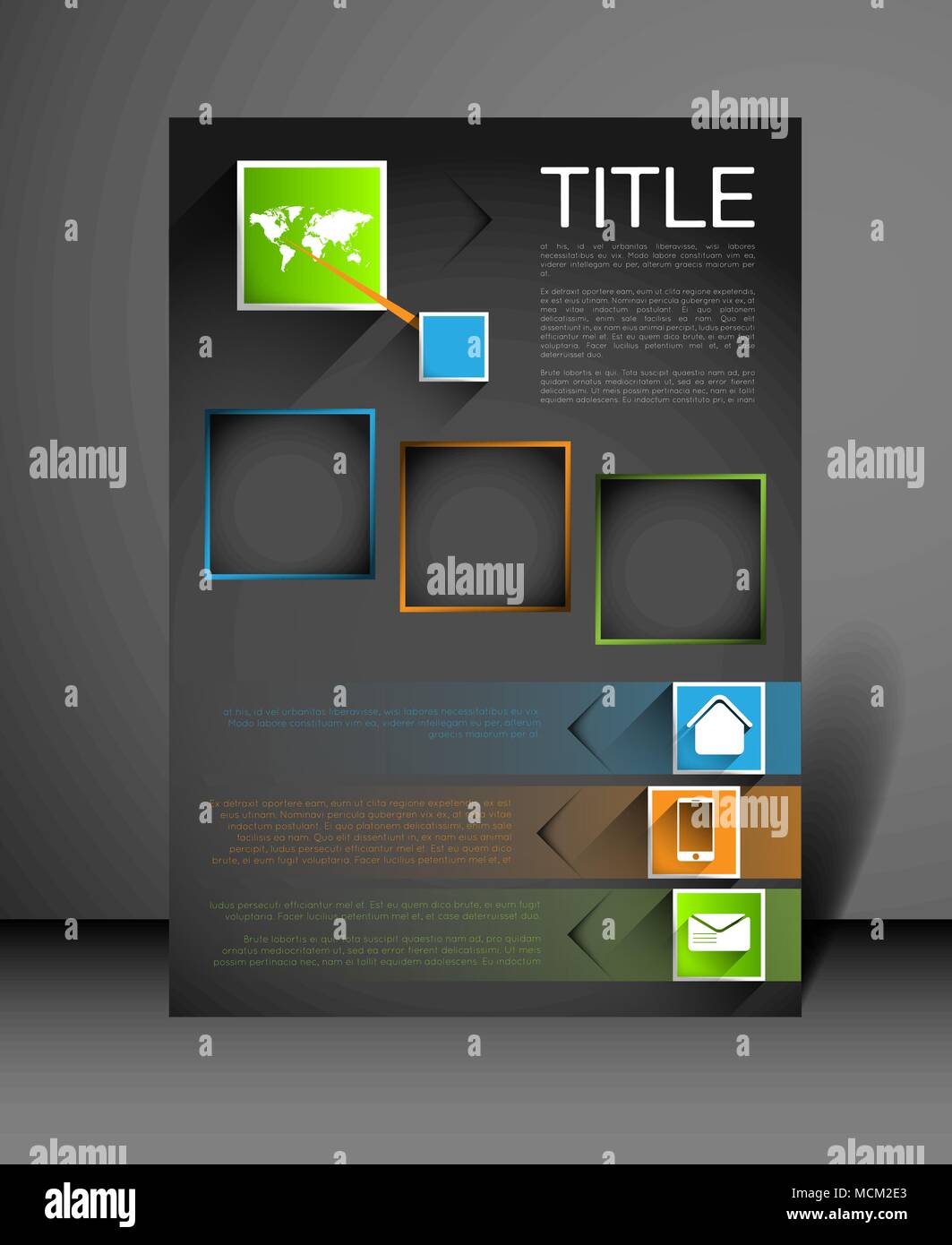 modern flyer design template with icons and squares, long shadow effect ...