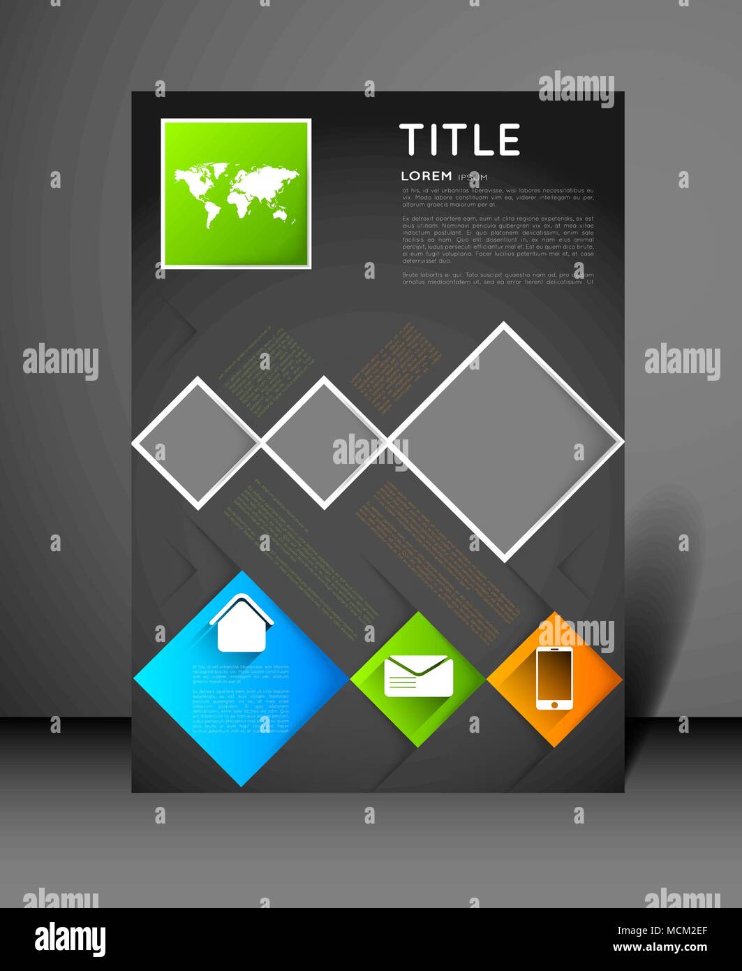 modern flyer design template with icons and squares, long shadow effect ...