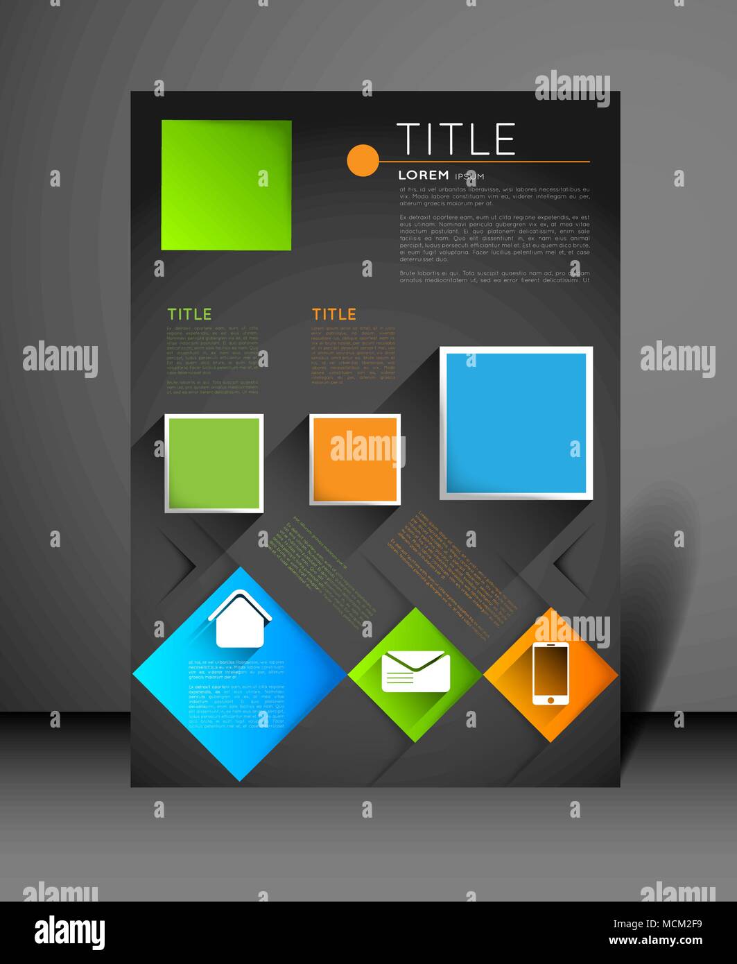 modern flyer design template with icons and squares, long shadow effect ...