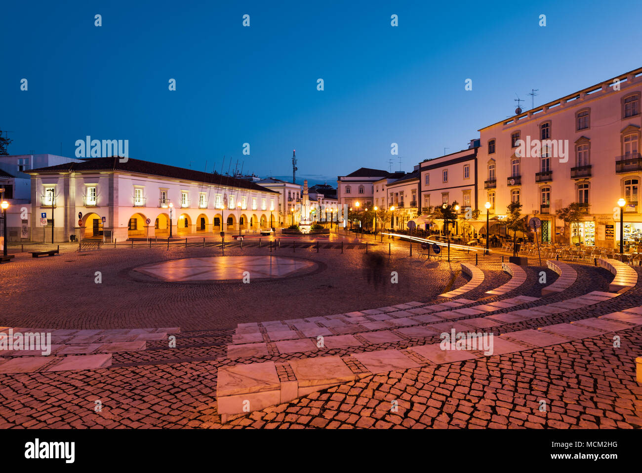 Tavira, Portugal - April 10; The old town of Tavira at night in Algarve ...