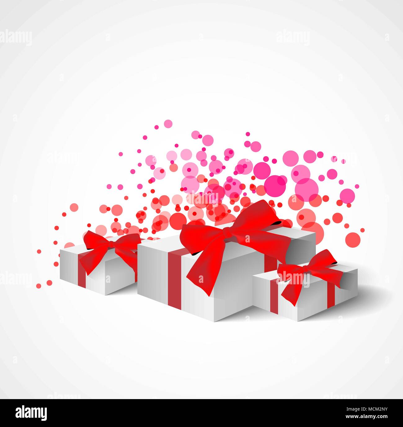 collection of gifts with red bow and ribbons on white background Stock ...