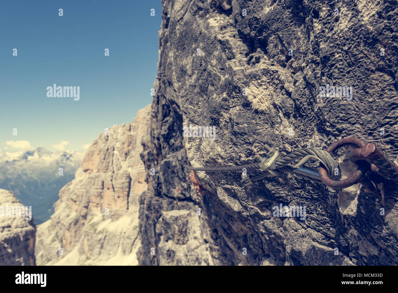 Closeup of steel cable of via ferrata route Stock Photo - Alamy