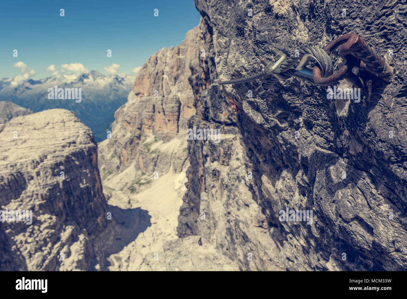 Closeup of steel cable of via ferrata route Stock Photo - Alamy