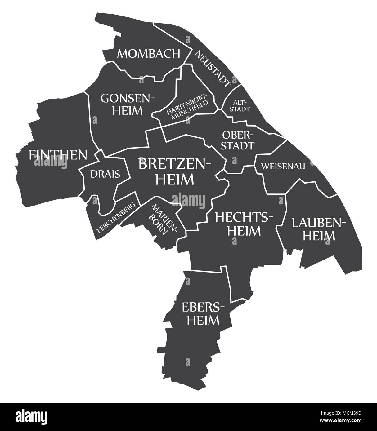 Mainz city map Germany DE labelled black illustration Stock Vector ...