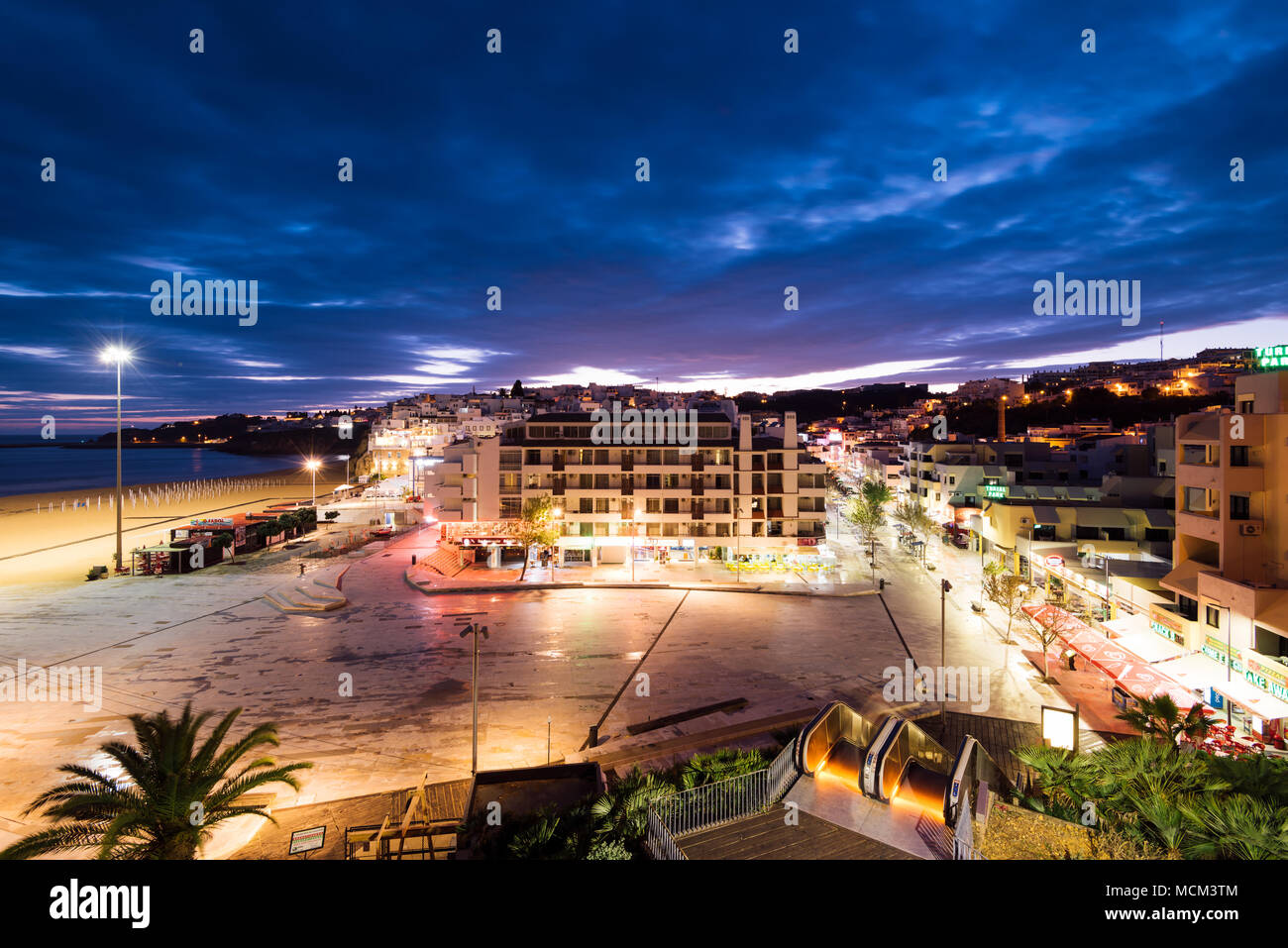 Albufeira, Portugal - April 13: Albufeira City skyline at night Stock ...