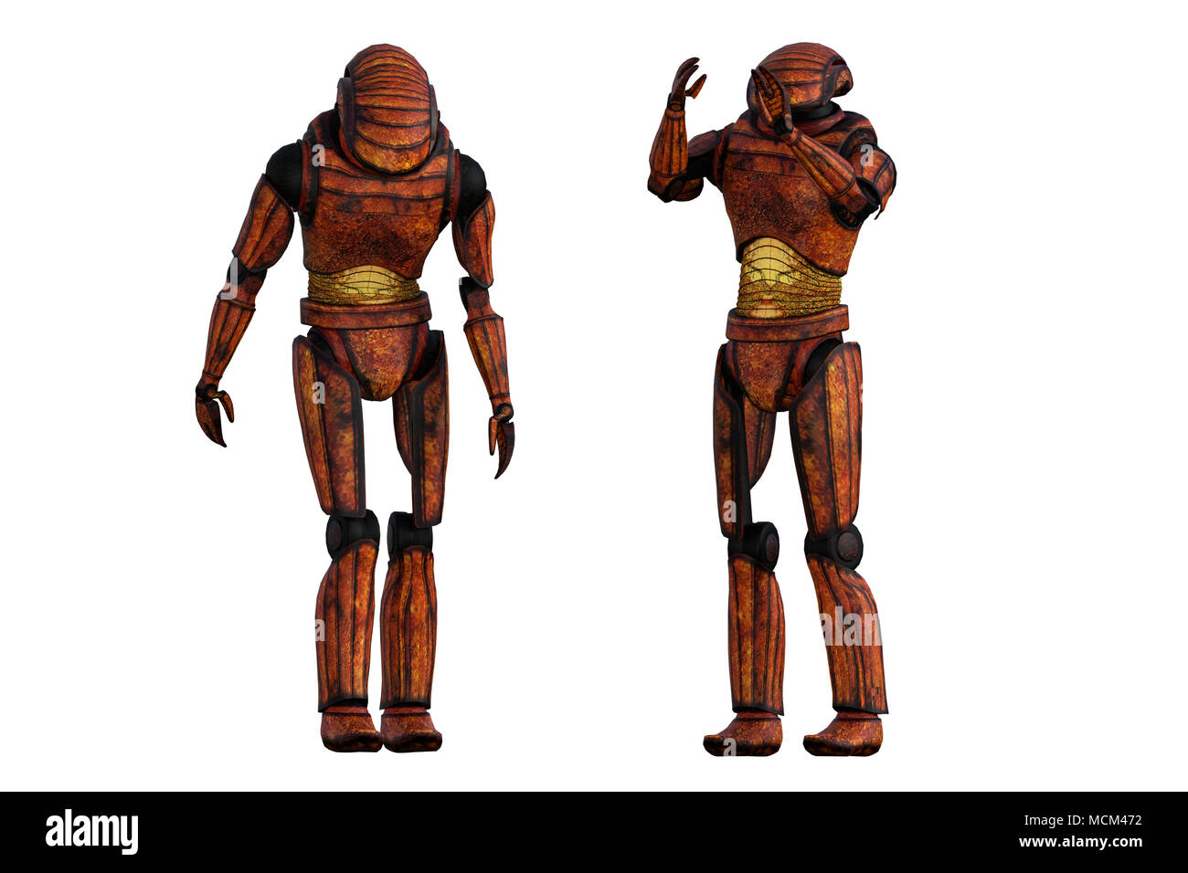 Red Rusty Old Robot Android isolated on white, 3d render Stock Photo ...