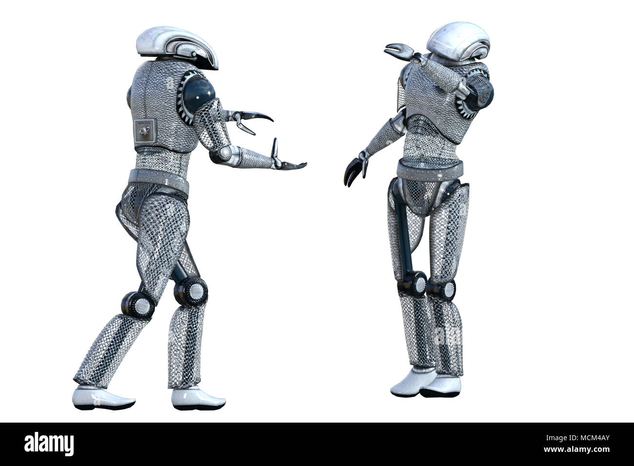Pair of silver robot droids isolated on white. 3d render Stock Photo ...
