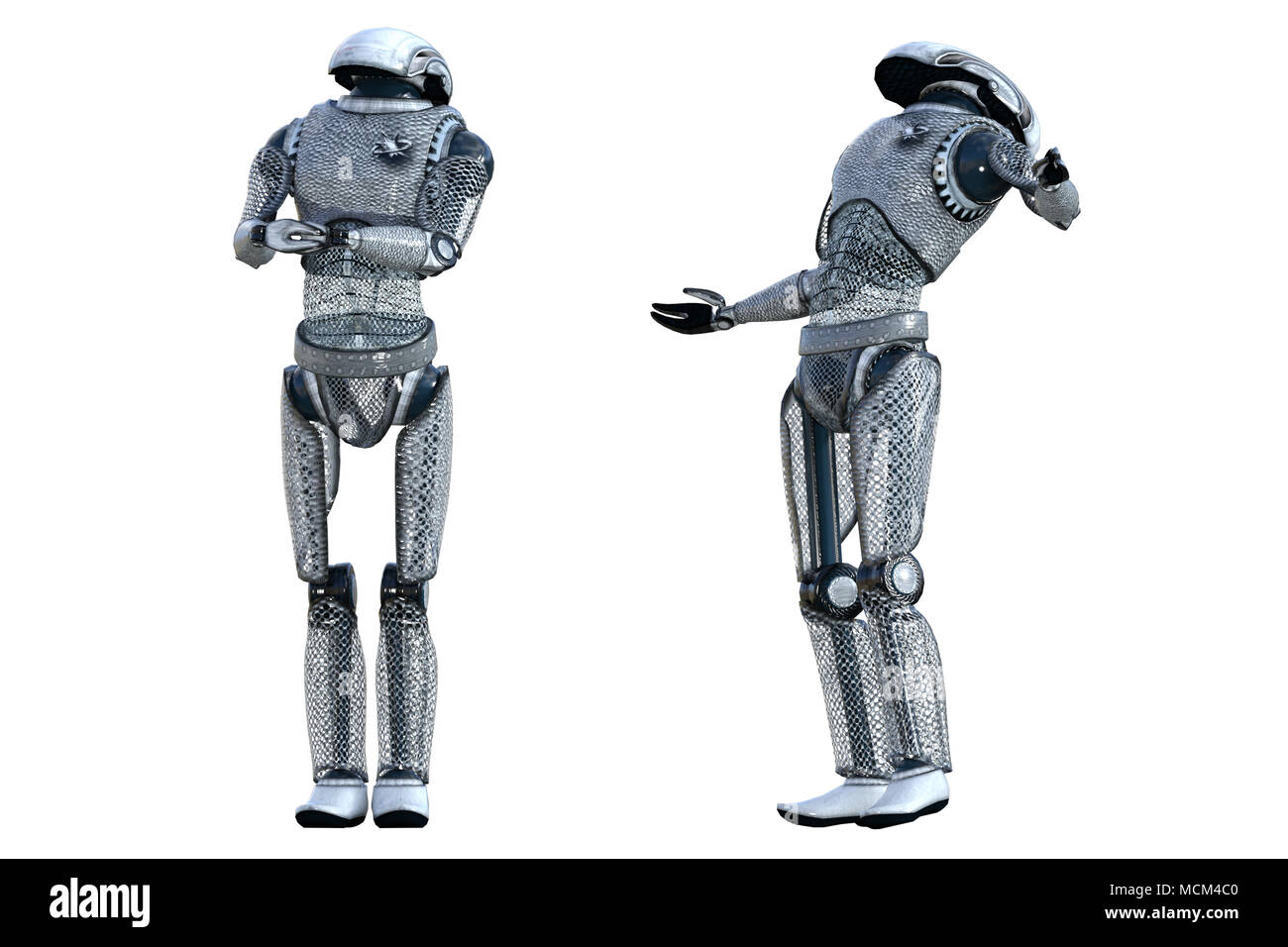 Pair of silver robot droids isolated on white. 3d render Stock Photo ...