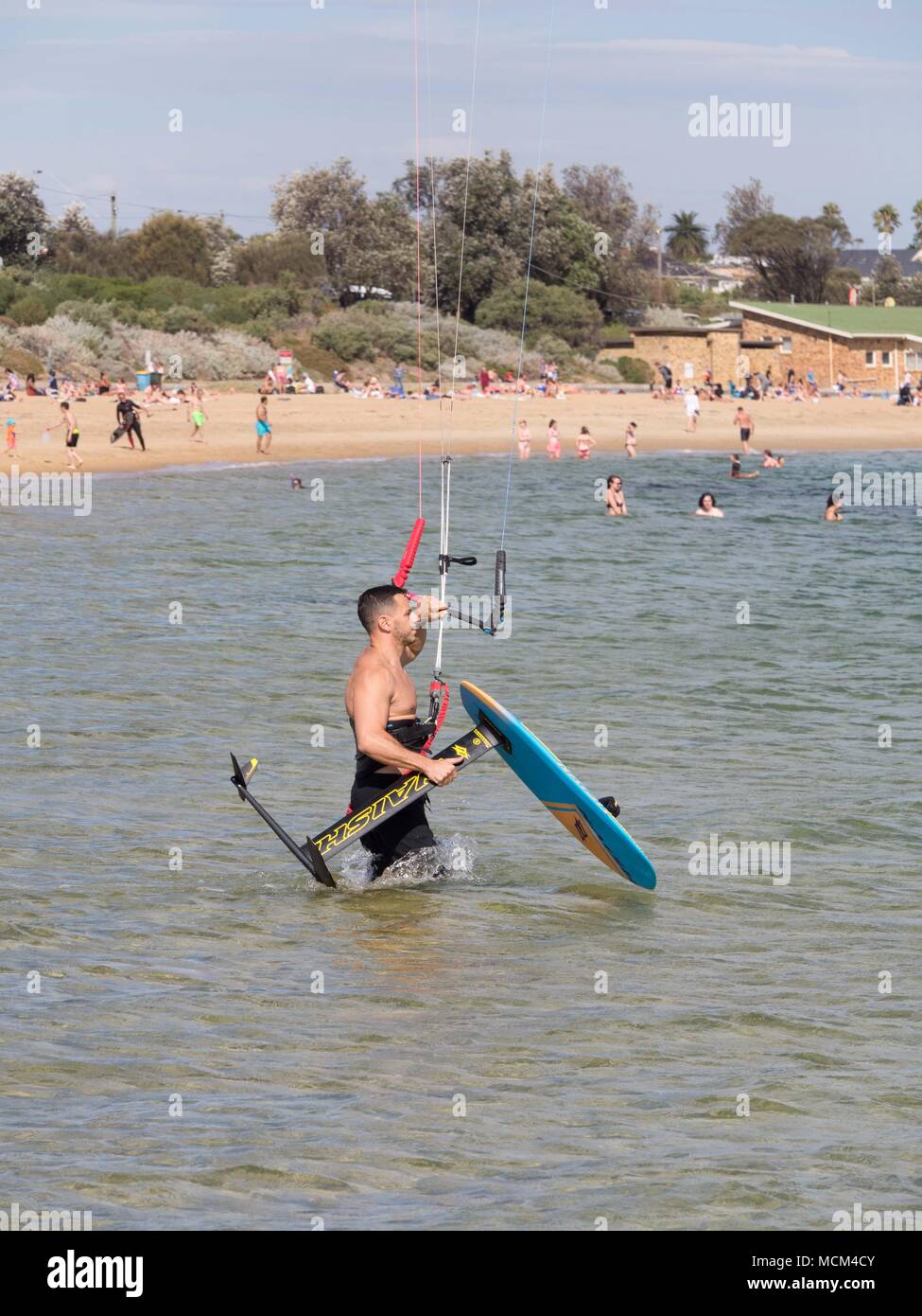 Kiteboarders and kitesurfers on Port Phillip Bay Australia speeding ...