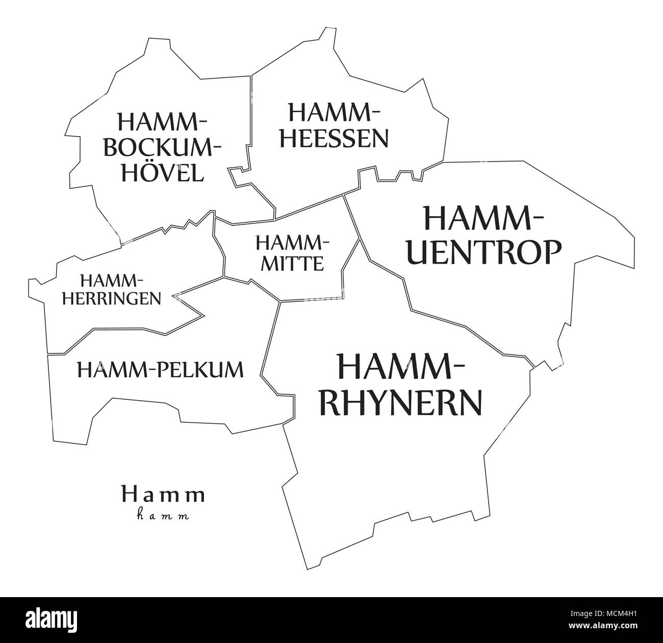 Modern City Map - Hamm city of Germany with boroughs and titles DE ...