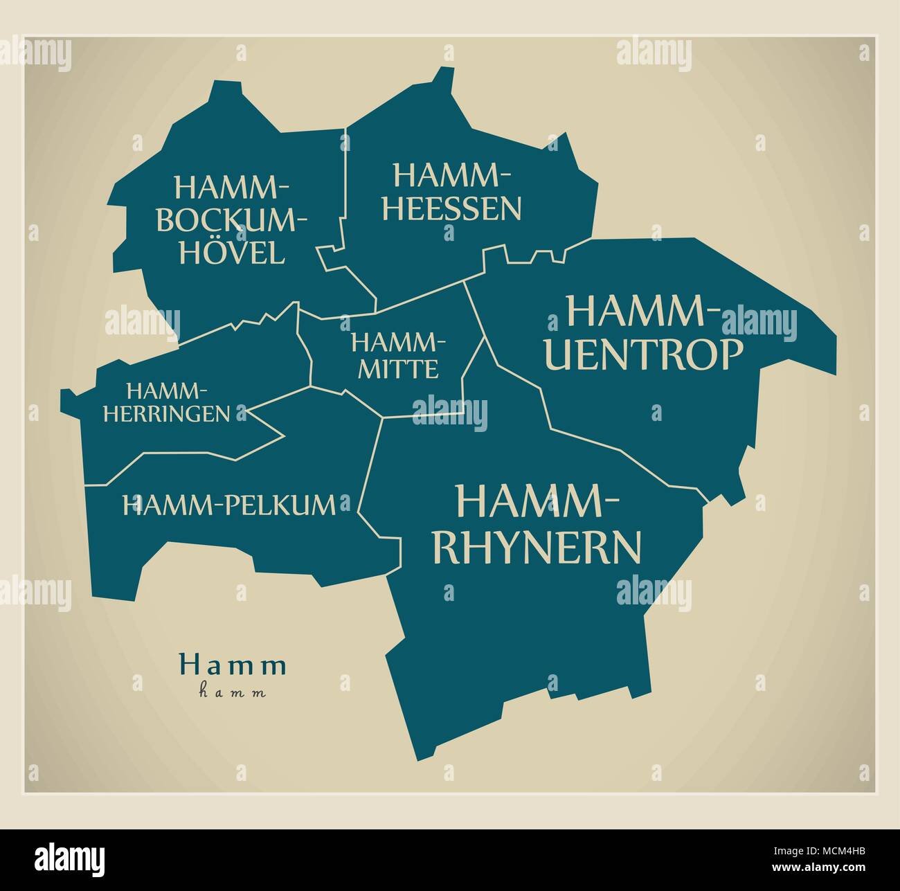 Modern City Map - Hamm city of Germany with boroughs and titles DE ...
