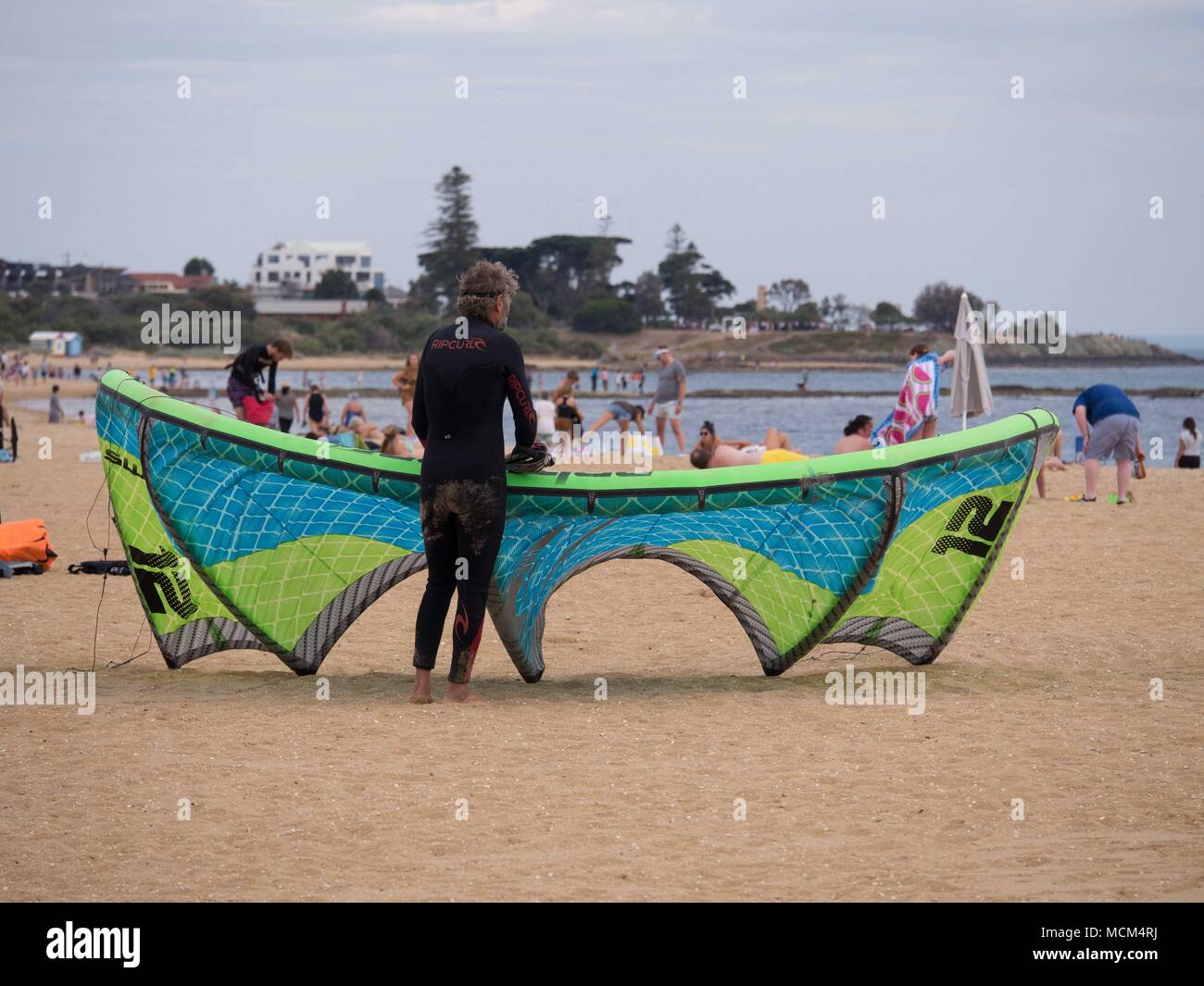 Kiteboarders and kitesurfers on Port Phillip Bay Australia speeding ...