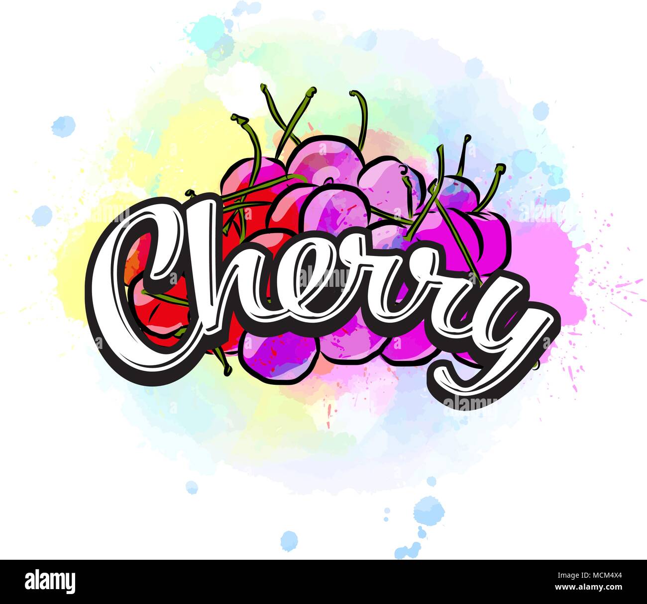 Cherry colorful label sign. Vector drawing for advertising. Fresh ...