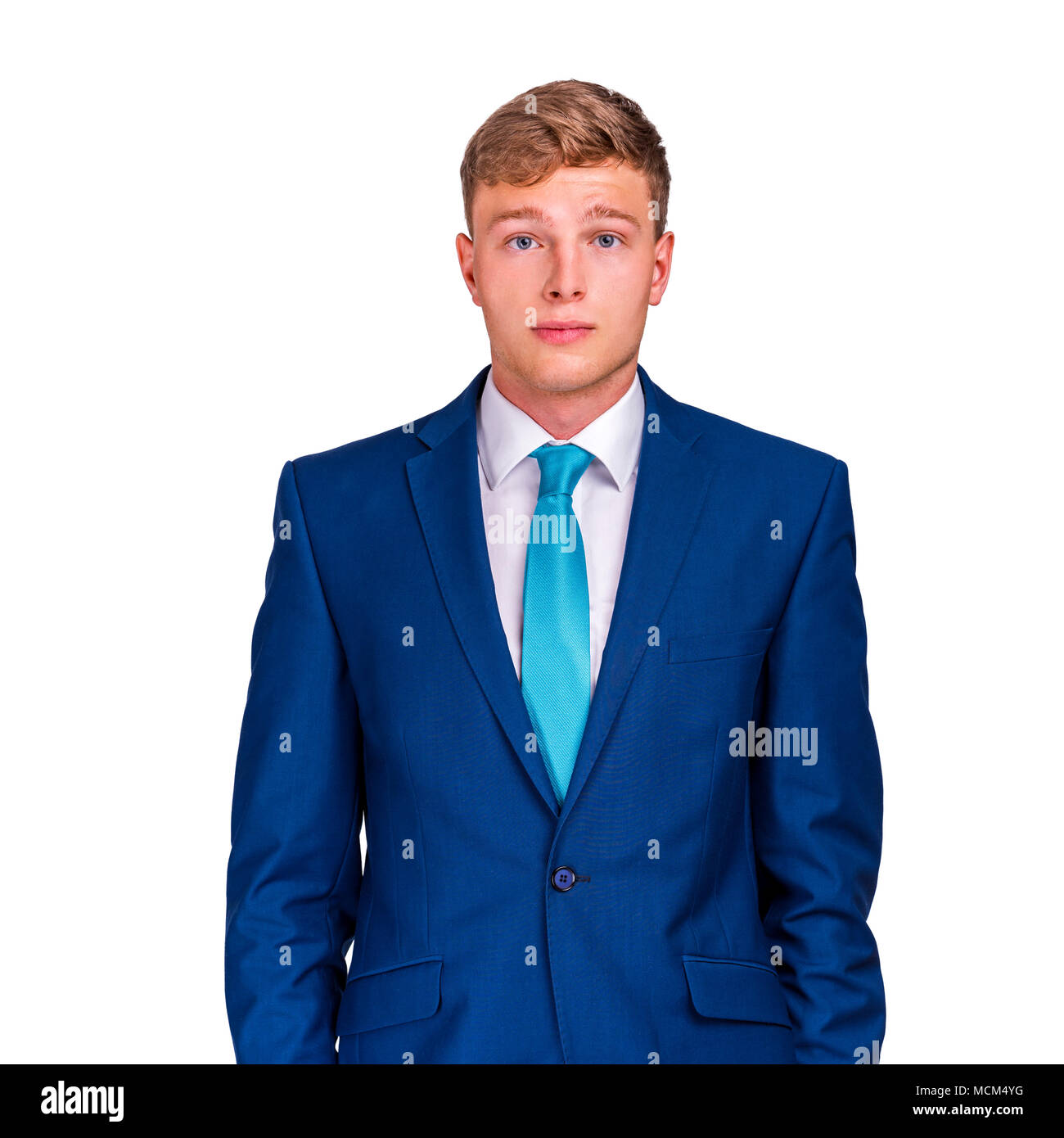 Portrait of happy smiling young businessman, isolated on white ...