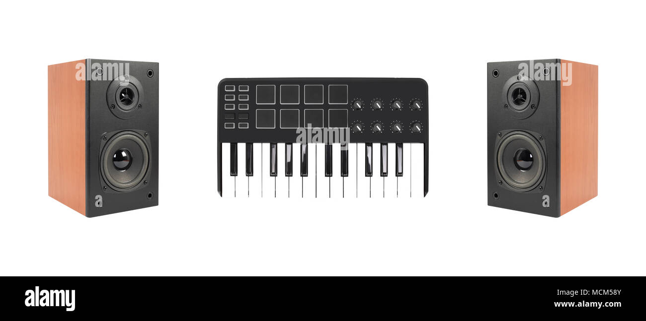 Music and sound - Two line array loudspeaker enclosure cabinet and MIDI ...