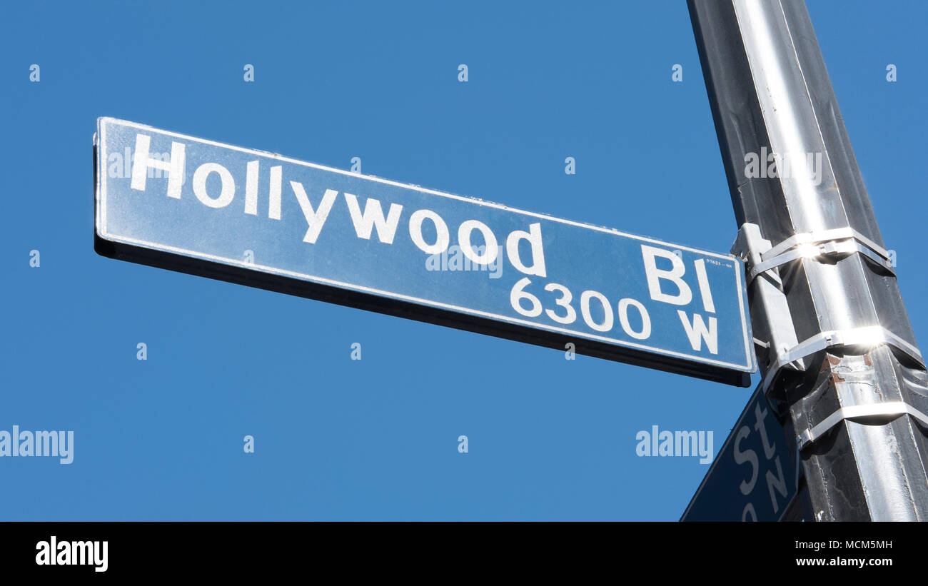 Hollywood Boulevard 6300 W street sign, with Vine Street on the Walk of ...
