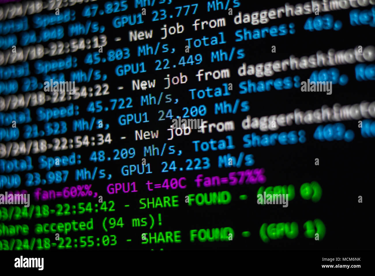 Mining Cryptocurrency process program on display PC. Using Software Stock Photo - Alamy