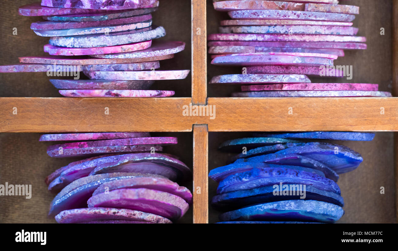 Interesting color patterns created by sectioned geodes pilled neatly in ...