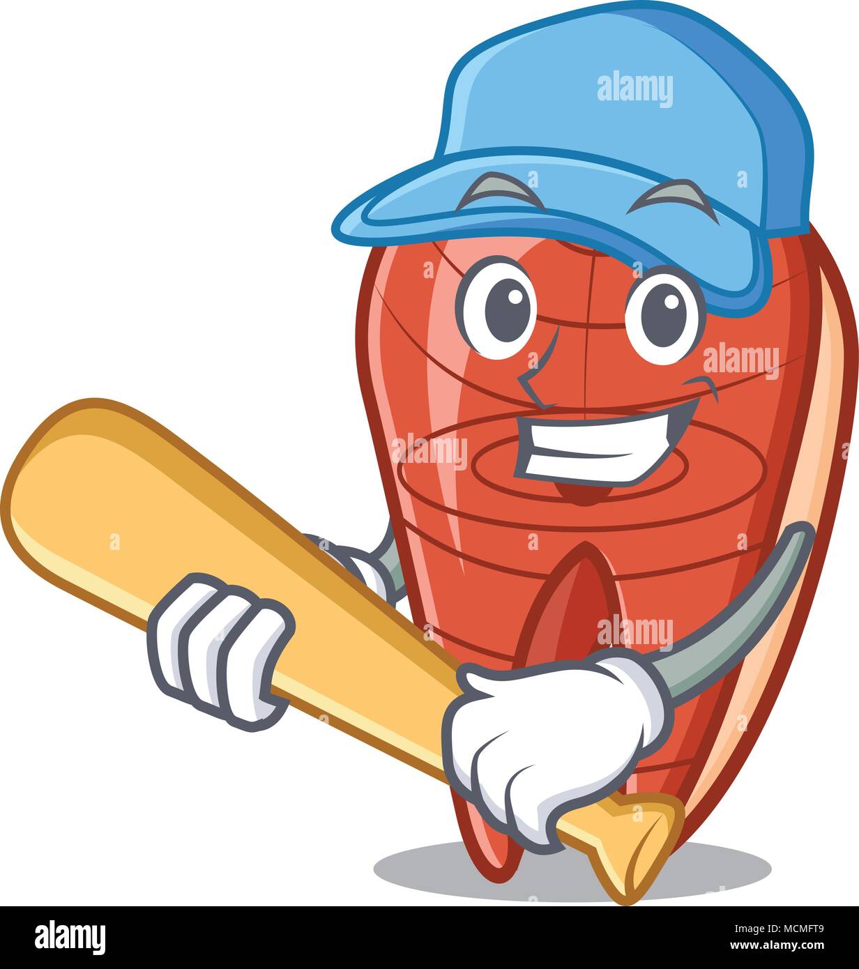 Playing baseball fish slice character cartoon vector illustration Stock ...